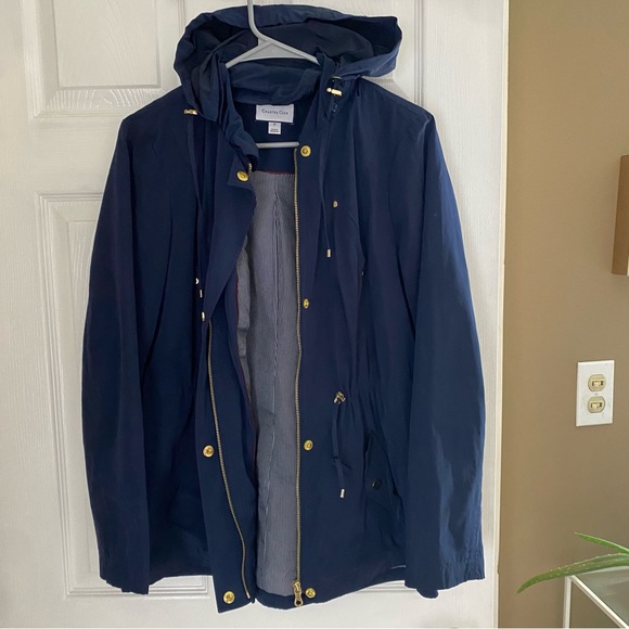 Charter Club | Jackets & Coats | Navy Blue Rain Coat With Gold Accent ...